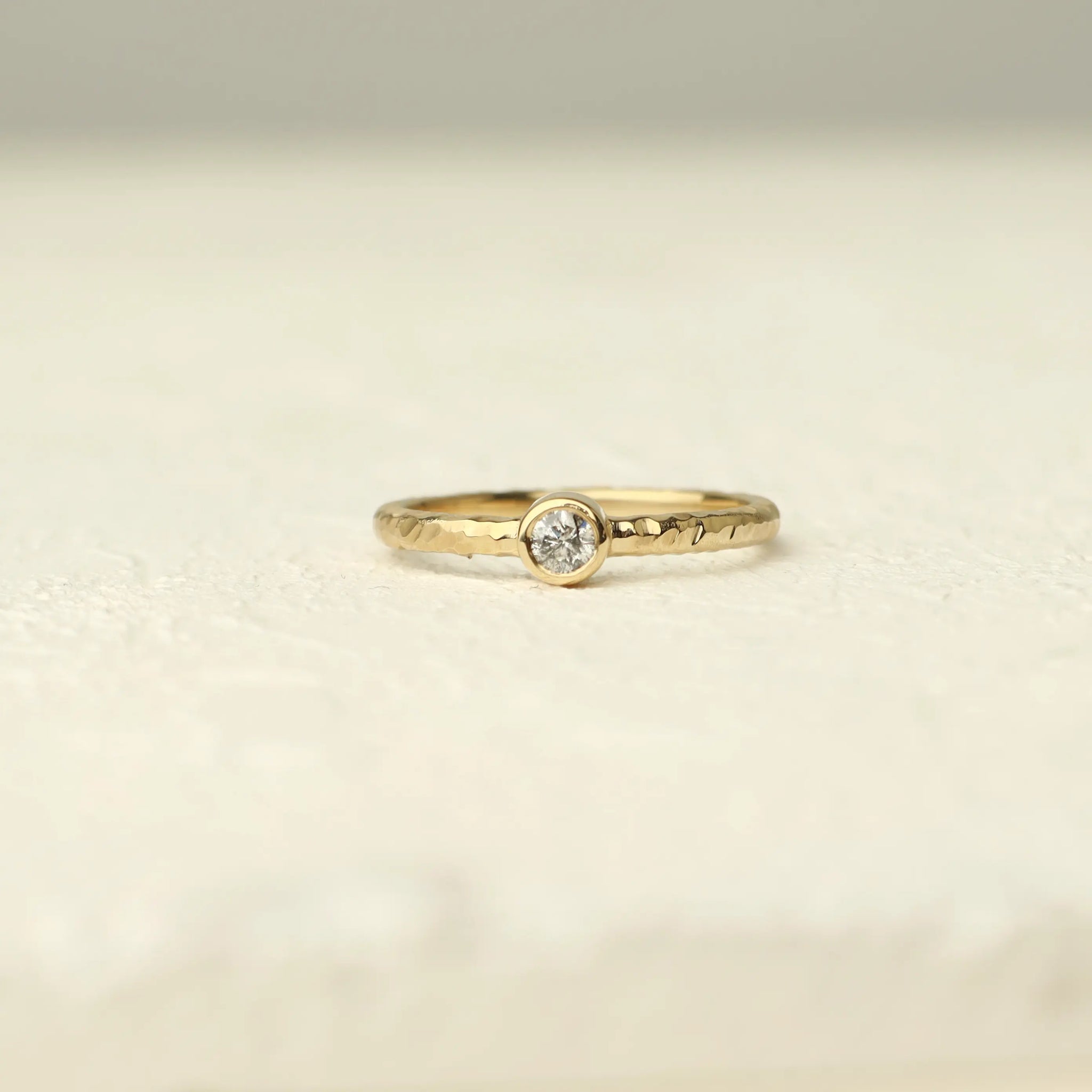 Bezel Set Diamond Ring In Hammered Band - Orizzo fine jewelry